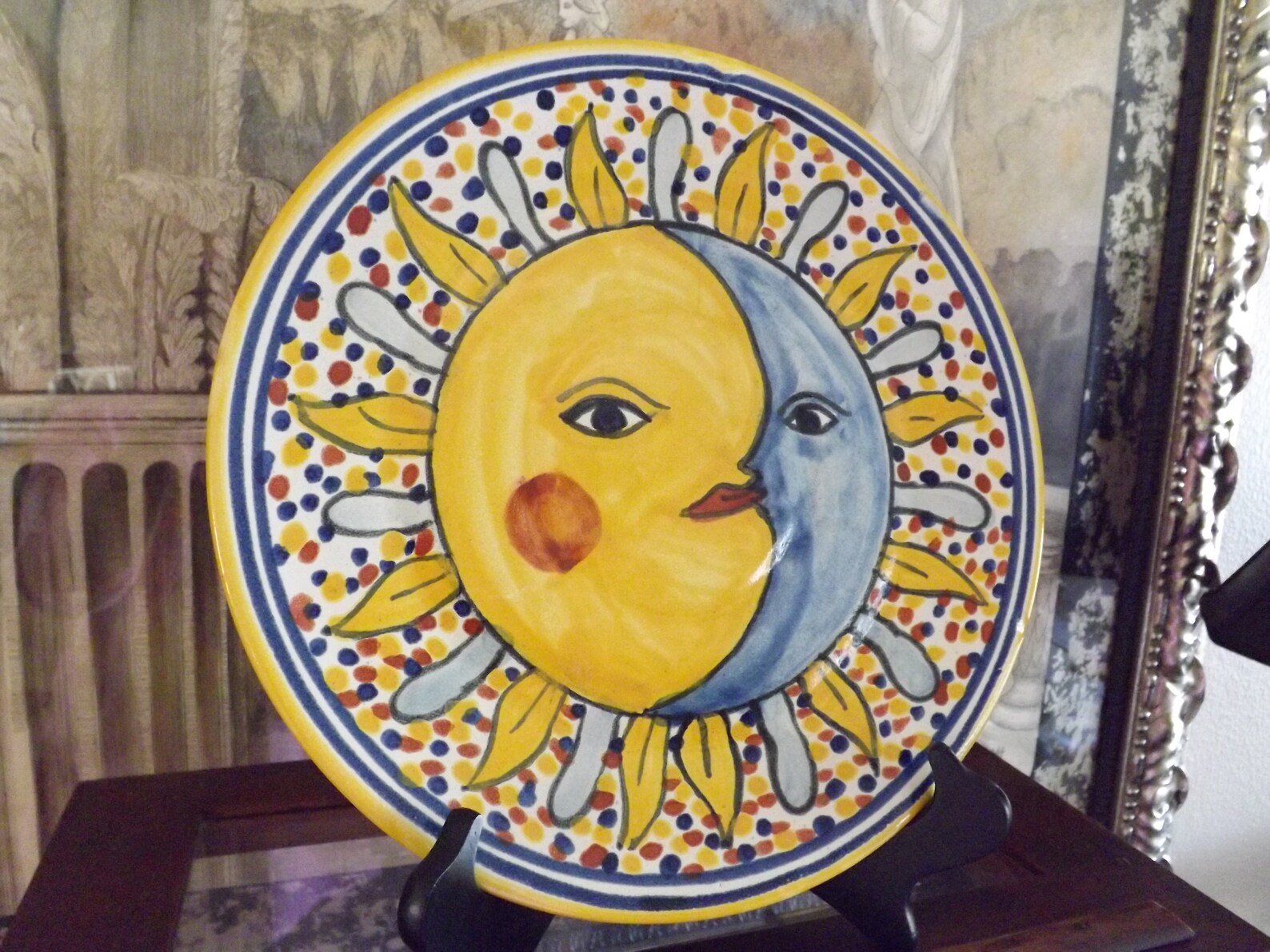 Vintage Pottery Plate With Sun and Moon Bright and - Etsy