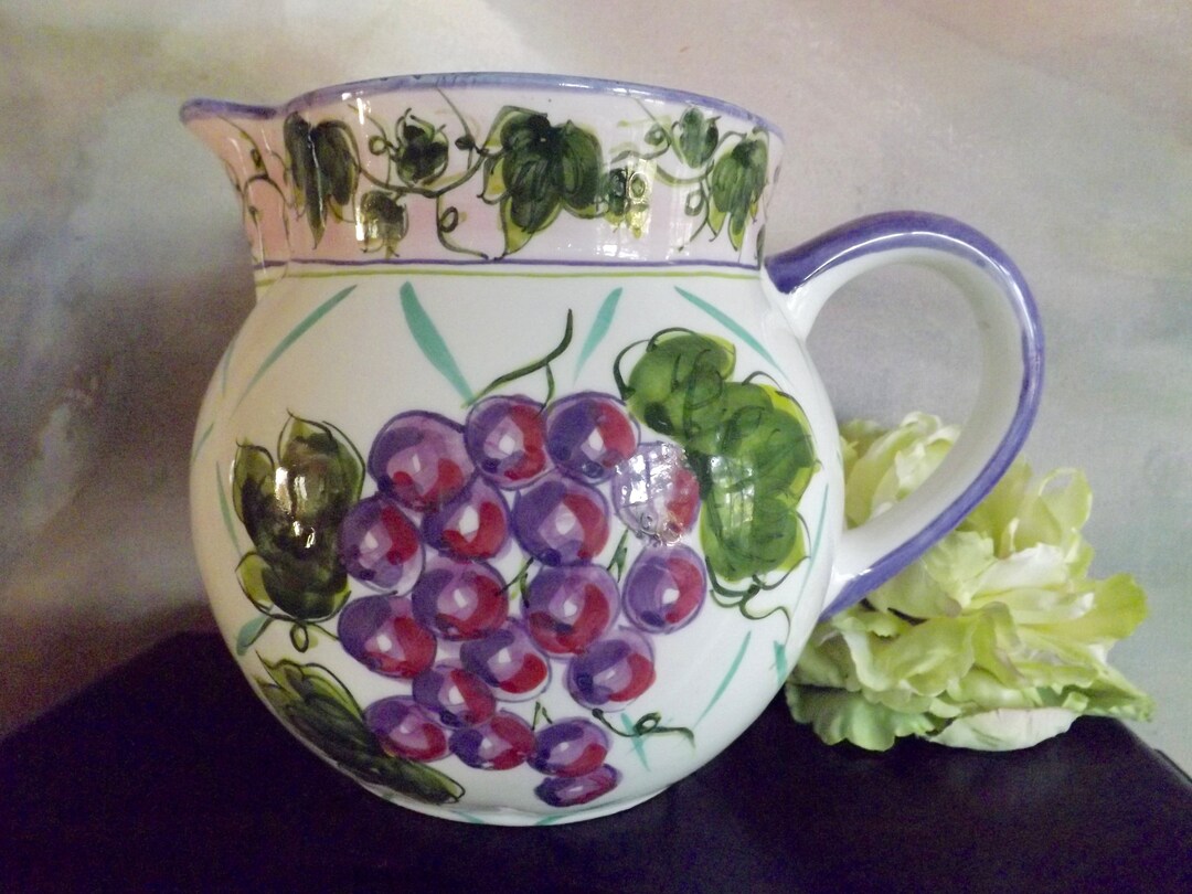 English French Cottage Kitchen Pitcher With Green Purple and Blue ...