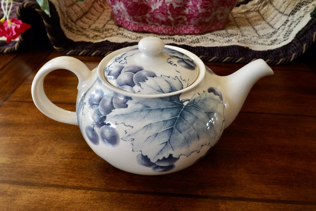 English Cottage Teapot Purple and Blue Grape Design Short and Stout ...