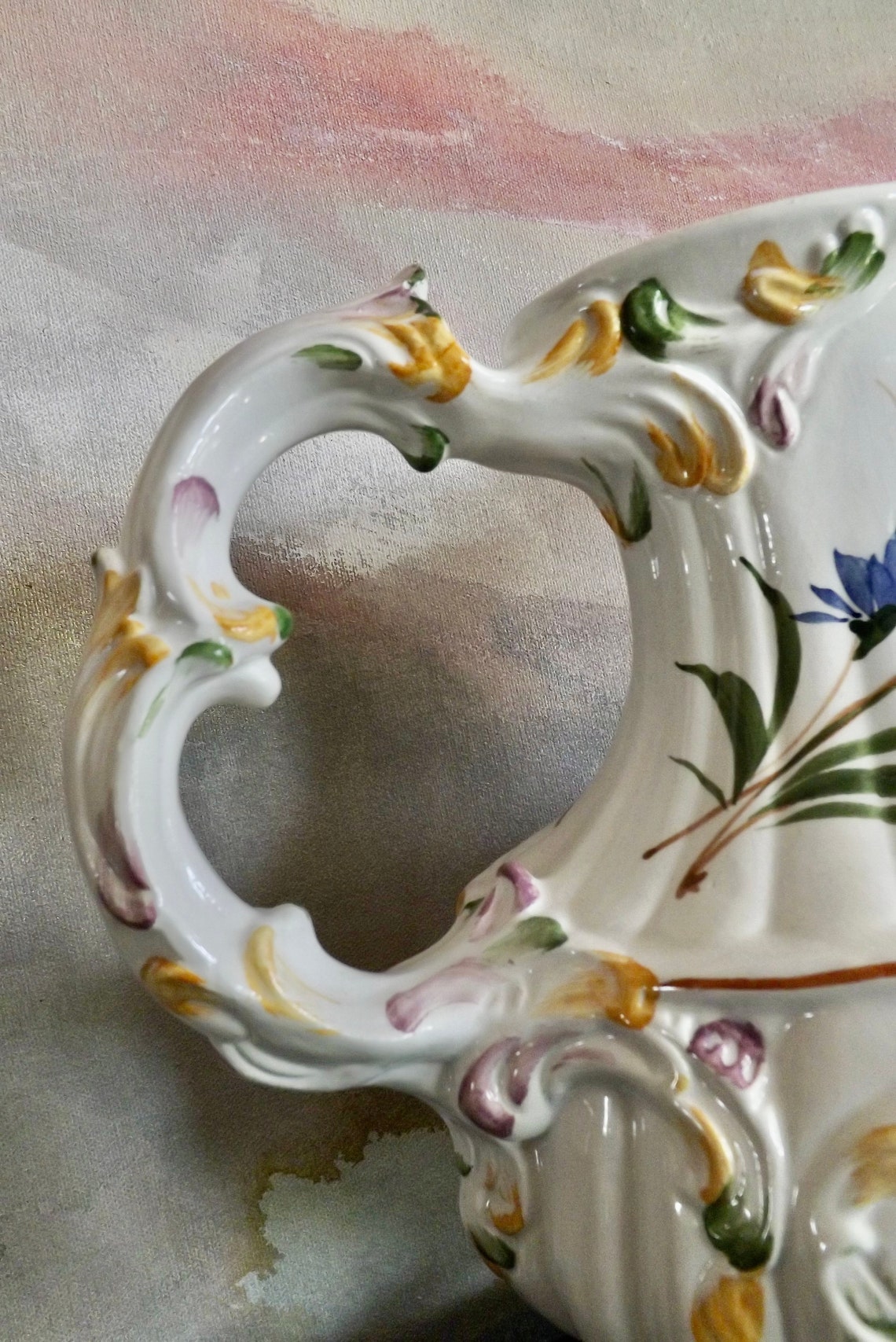 Vintage Italian Capodimonte Pitcher Painted Flowers Beautiful | Etsy