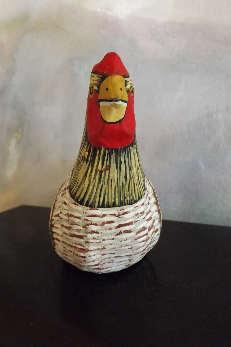 Vintage Paper Mache Chicken Hand Painted Colorful in - Etsy