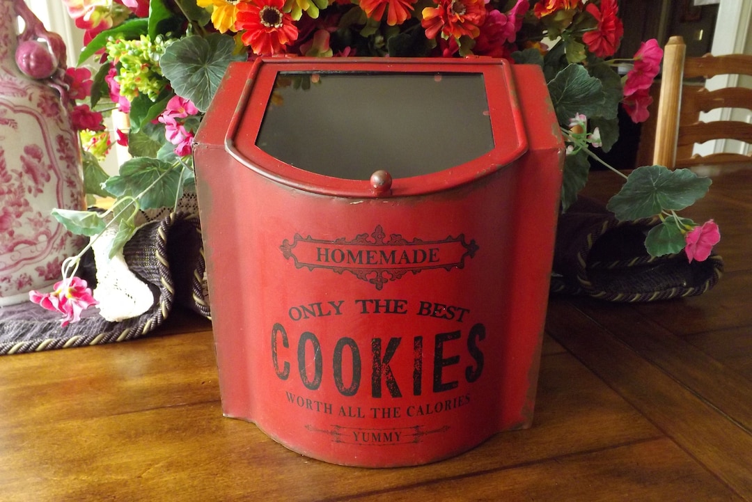Red Metal Cookie Bin Box With Glass Window by Ragon House - Etsy