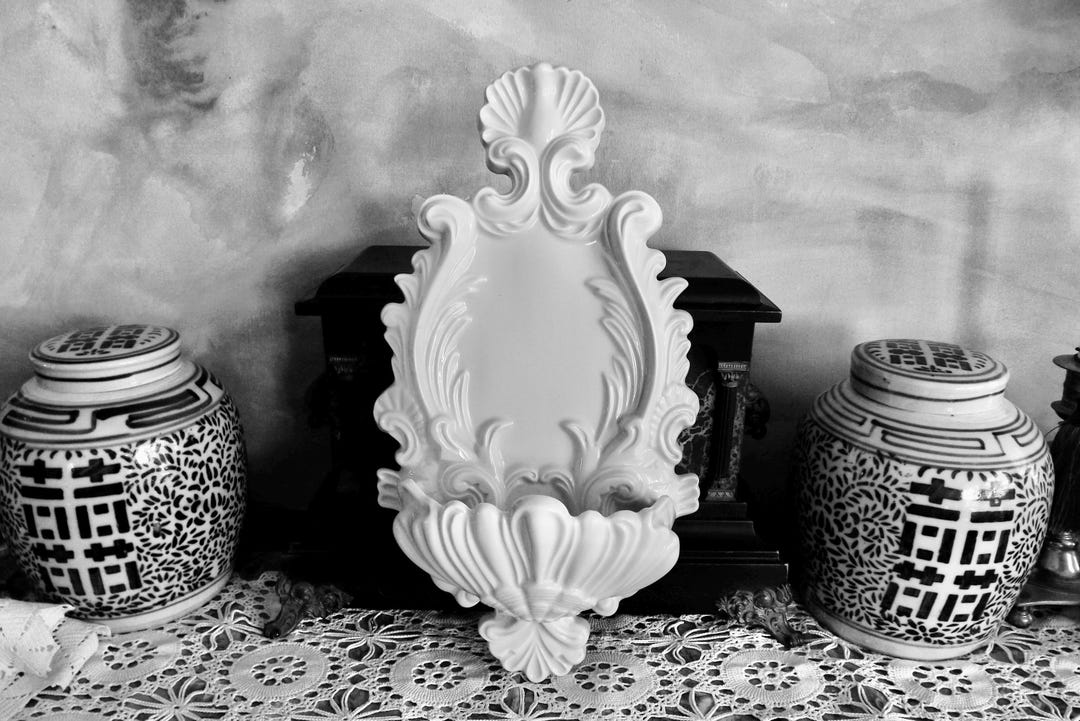 HOLD for Victoria Ornate Ironstone Wall Planter Pocket Holy Water Font ...