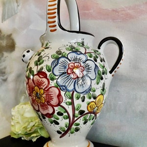 Colorful Deruta Pitcher Jug Top Handle Marked Santucci Made in Italy 12 ...