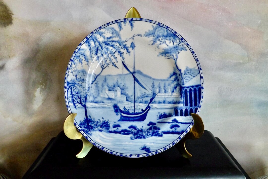 Pottery Barn Blue and White Boat Scene Sophia Blue Salad Plates 9" Set ...