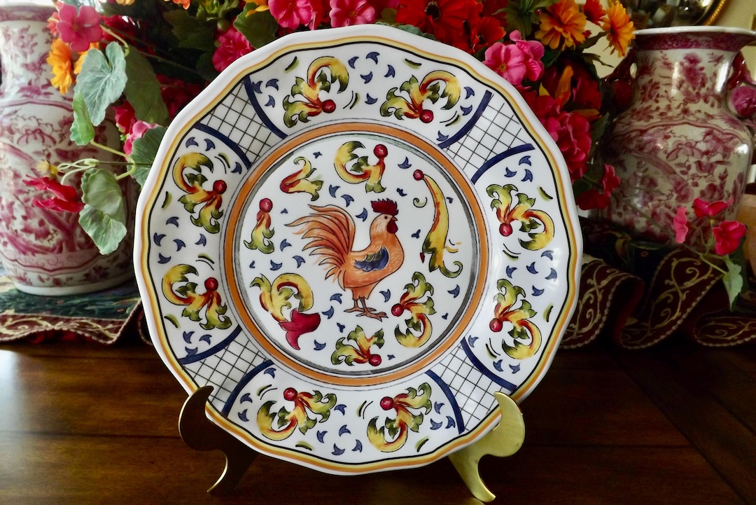 SUR LA TABLE Yellow Rooster Nova Deruta Dinner Plate Melamine 12" Set ...