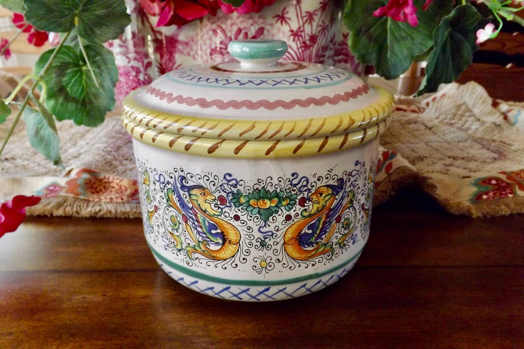 Deruta Dip A Mano Large Covered Lidded Bowl Dish Compote Cannister Made ...
