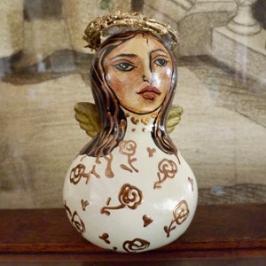 Folk Art Gourd Angel Handmade Painted Gold With Flowers and Wings - Etsy