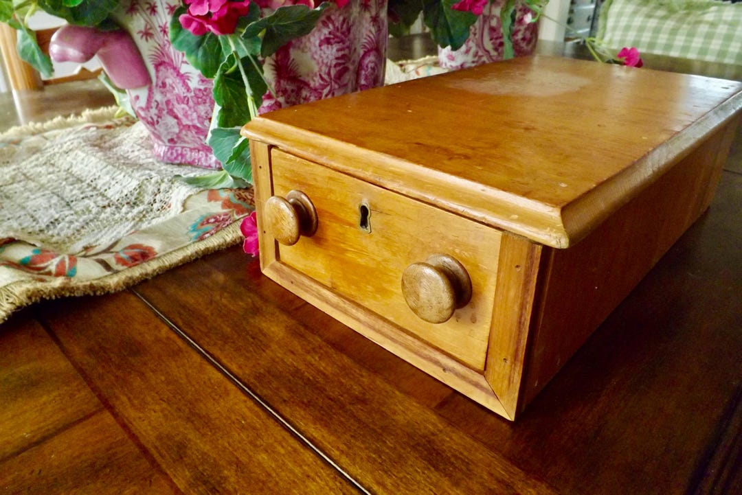 Primitive Wooden Single Drawer Cabinet Two Knobs Old Metal Key Hole ...