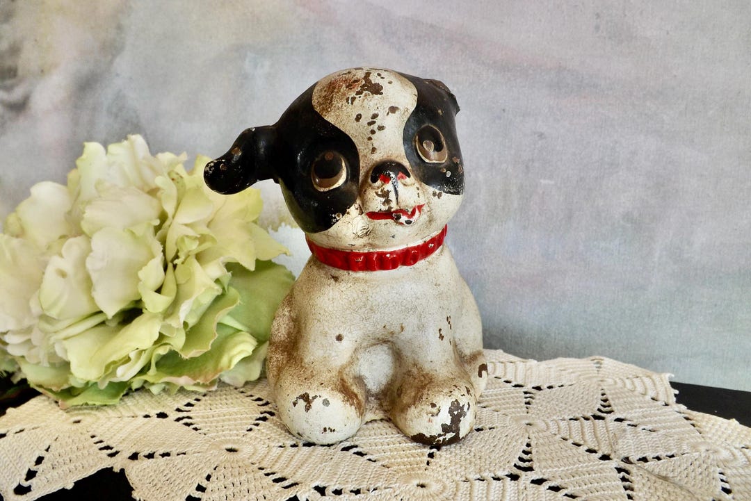 Adorable Black and White ANTIQUE CAST IRON Fido Dog Puppy Coin Bank by ...