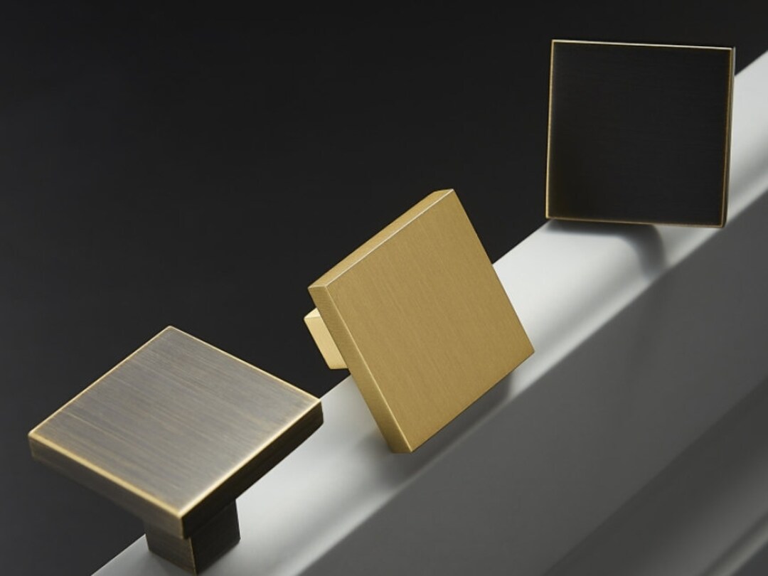 Square Brass Knobs Black Bronze Gold Square Knob Kitchen Cabinet Handle Pulls Drawer Pull ...