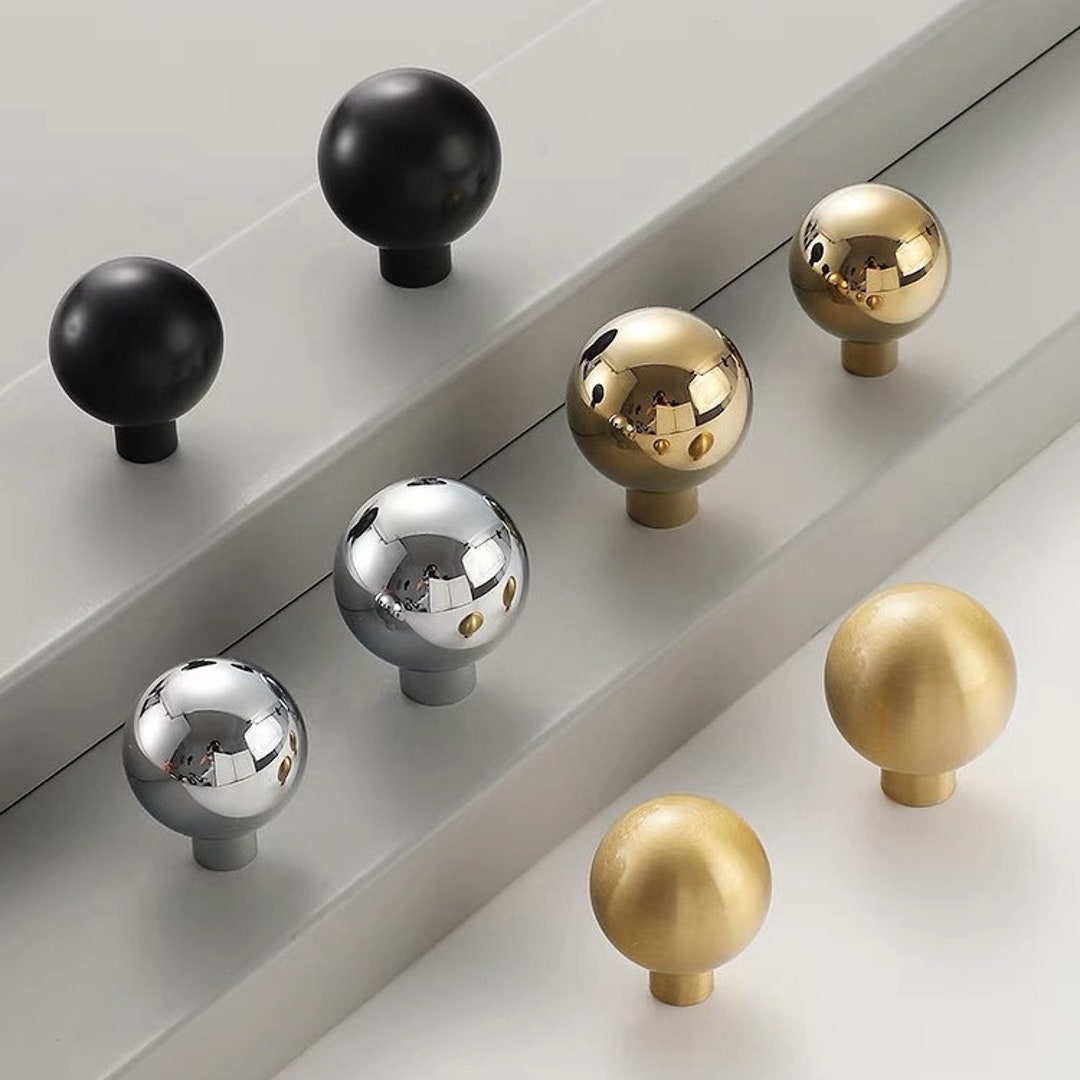 Modern Brass Ball Knobs Cabinet Knob Minimal Nickel Dresser Drawer Knob Wardrobe Pulls Gold ...