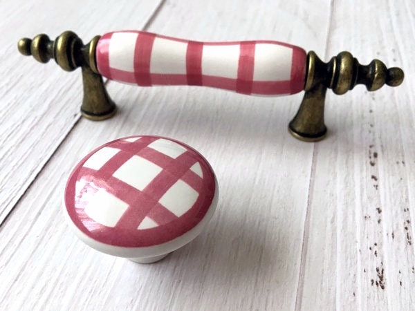 3 Gingham Drawer Pulls Knobs Handles Antique Bronze Blue | Etsy