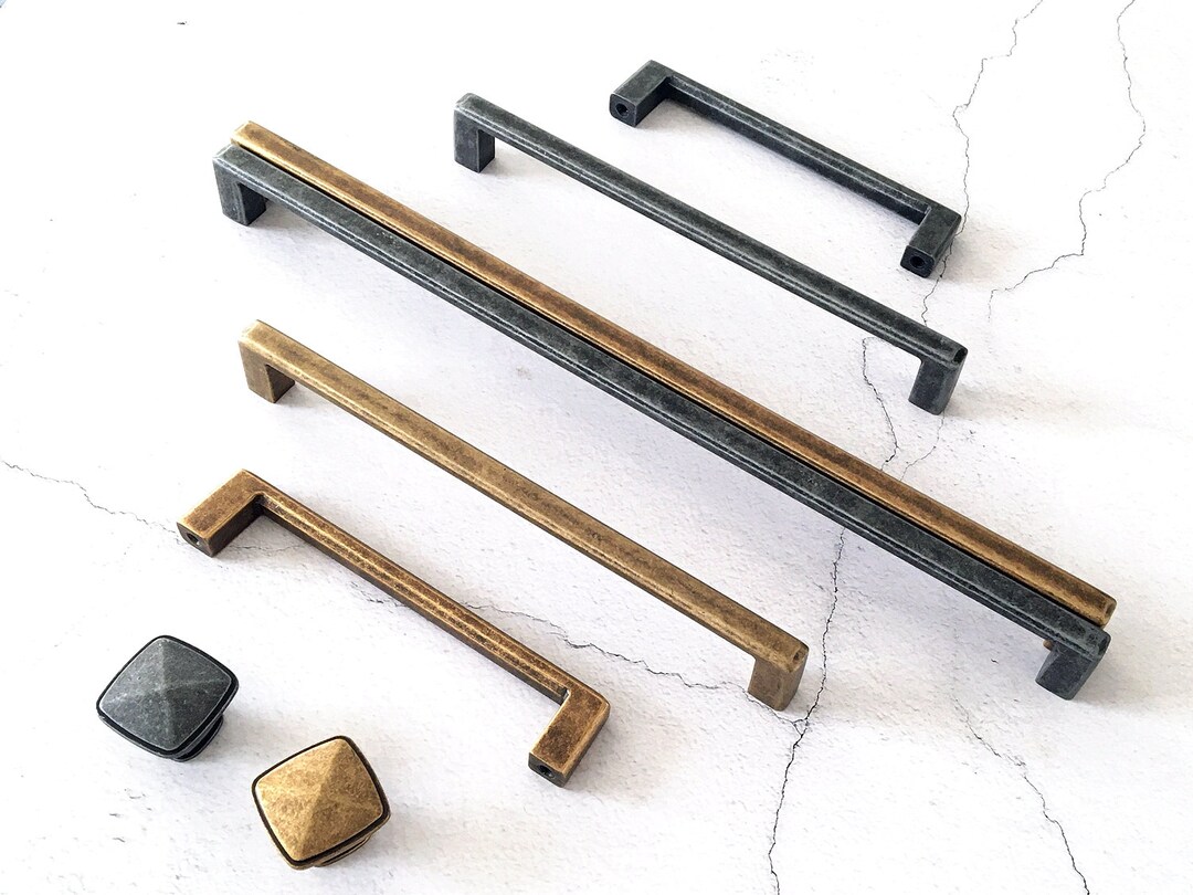 Slim Square Cabinet Handles Antique Bronze Pewter Rustic Wardrobe Pulls ...