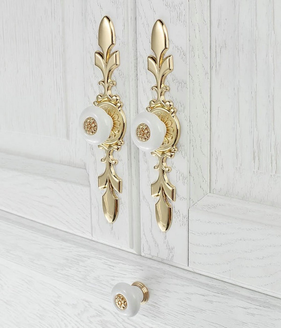 Gold Weiß Möbel Knauf Griff Griffe Möbelgriffe Küche Knöpfe | Etsy