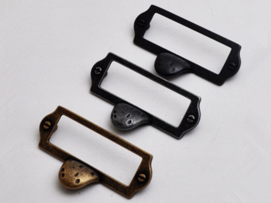 3 Drawer Pull Handles Cabinet Pulls W. Card Holder Retro | Etsy