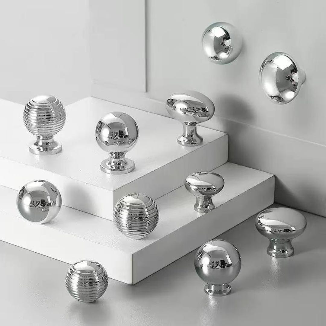 Polished Chrome Round Drawer Knob Spherical Cabinet Ball Knob Modern ...