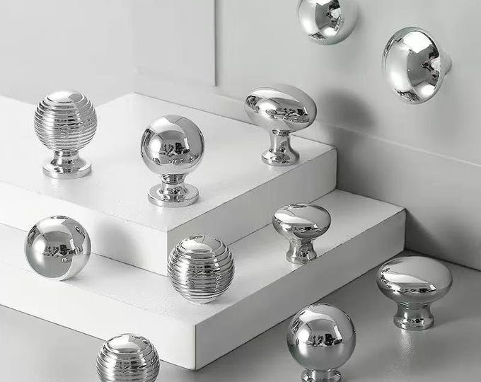 Polished Chrome Round Drawer Knob Spherical Cabinet Ball Knob Modern ...