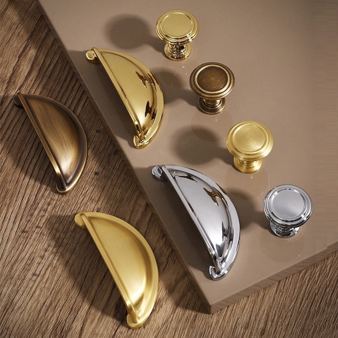 3" Solid Brass Shell Drawer Pulls Cup Cabinet Handles Stylish Round ...