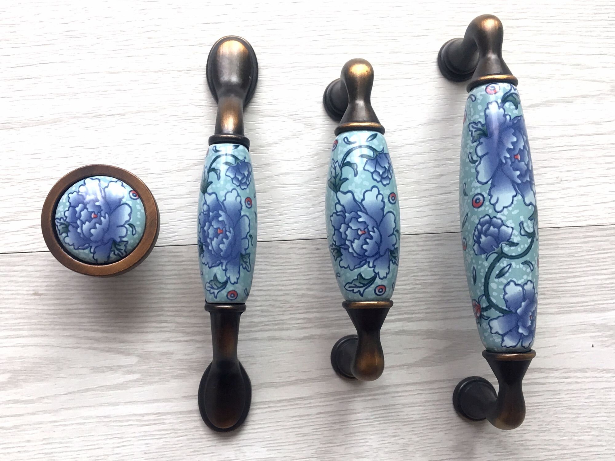 3.75 5 Blue Flower Cabinet Pull Handle Dresser | Etsy