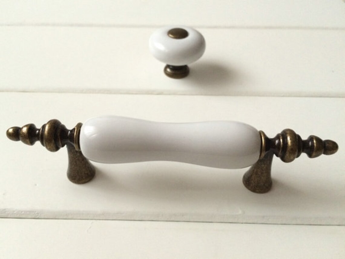 3 White Kitchen Cabinet Pulls Handles Knob Dresser Pulls | Etsy