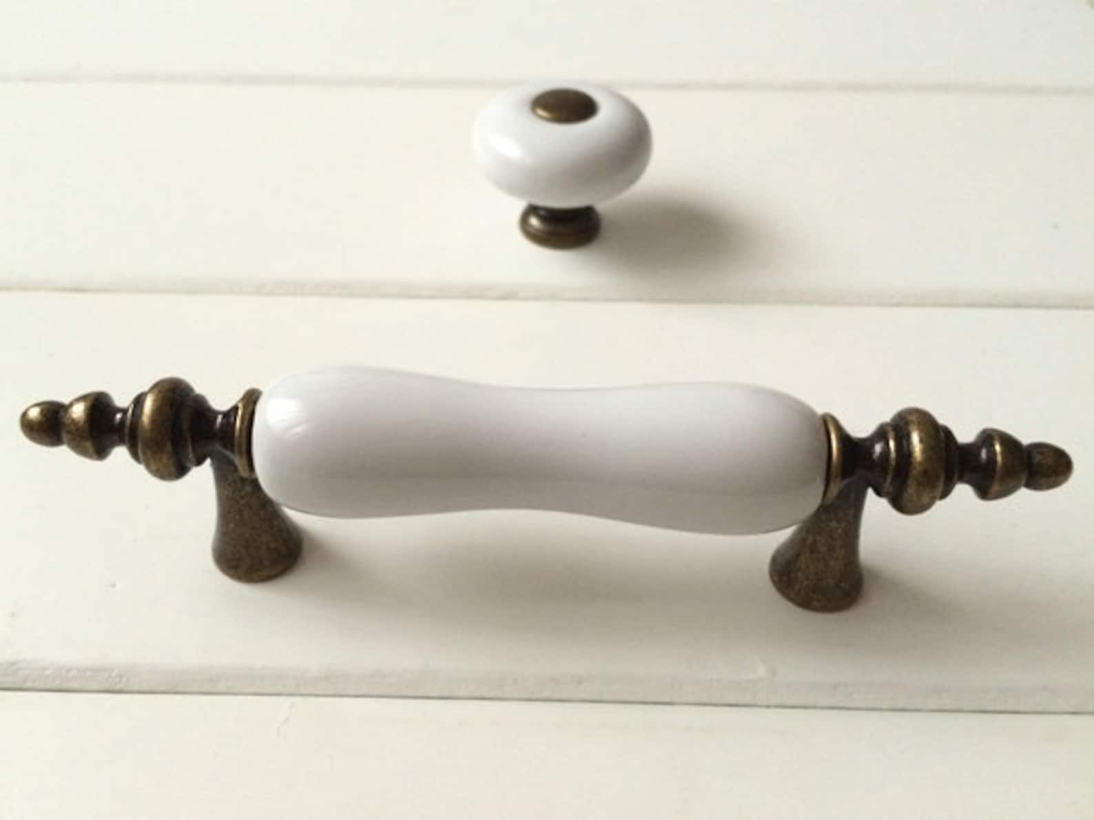 3 White Kitchen Cabinet Pulls Handles Knob Dresser Pulls | Etsy