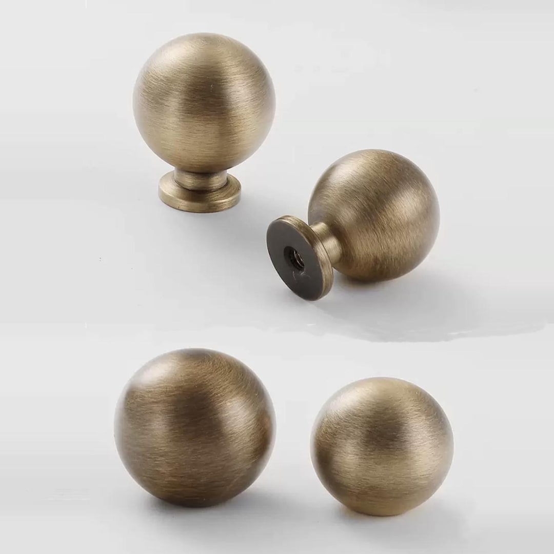 Antique Bronze Solid Brass Cabinet Knobs Sphere Knob Round Dresser Drawer Knobs Retro Cupboard ...