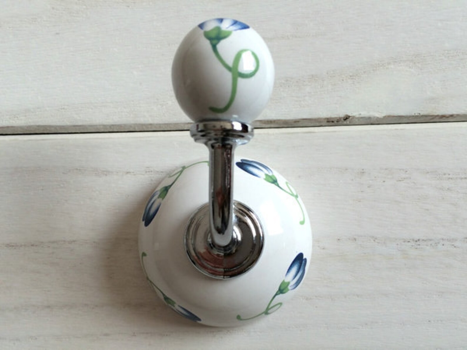 Blue Flower Hook Decorative Hooks / White Wall Hooks Ceramic - Etsy