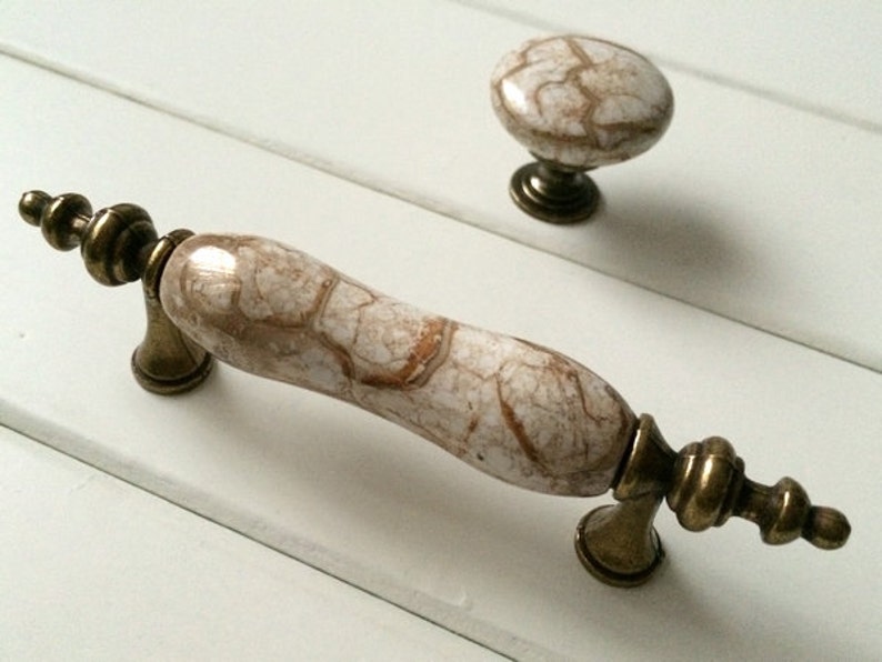 3 White Crackle Kitchen Cabinet Pulls Handles Knob - Etsy