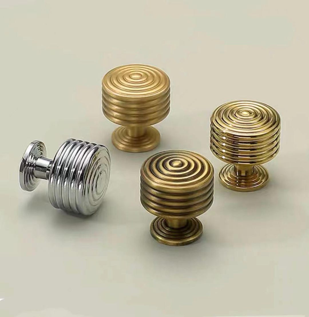 Classic Brass Round Drawer Knobs Cylinder Cupboard Pull Modern Vanity Knobs Gold Chrome Silver ...