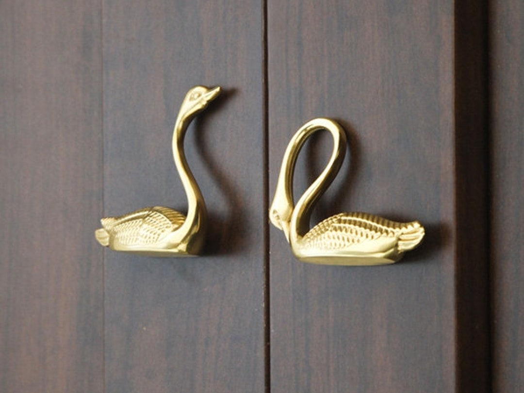 Elegant Swan Brass Drawer Knobs Gold Knobs Pairs Artsy Kitchen Cabinet Pulls Decorative Door ...
