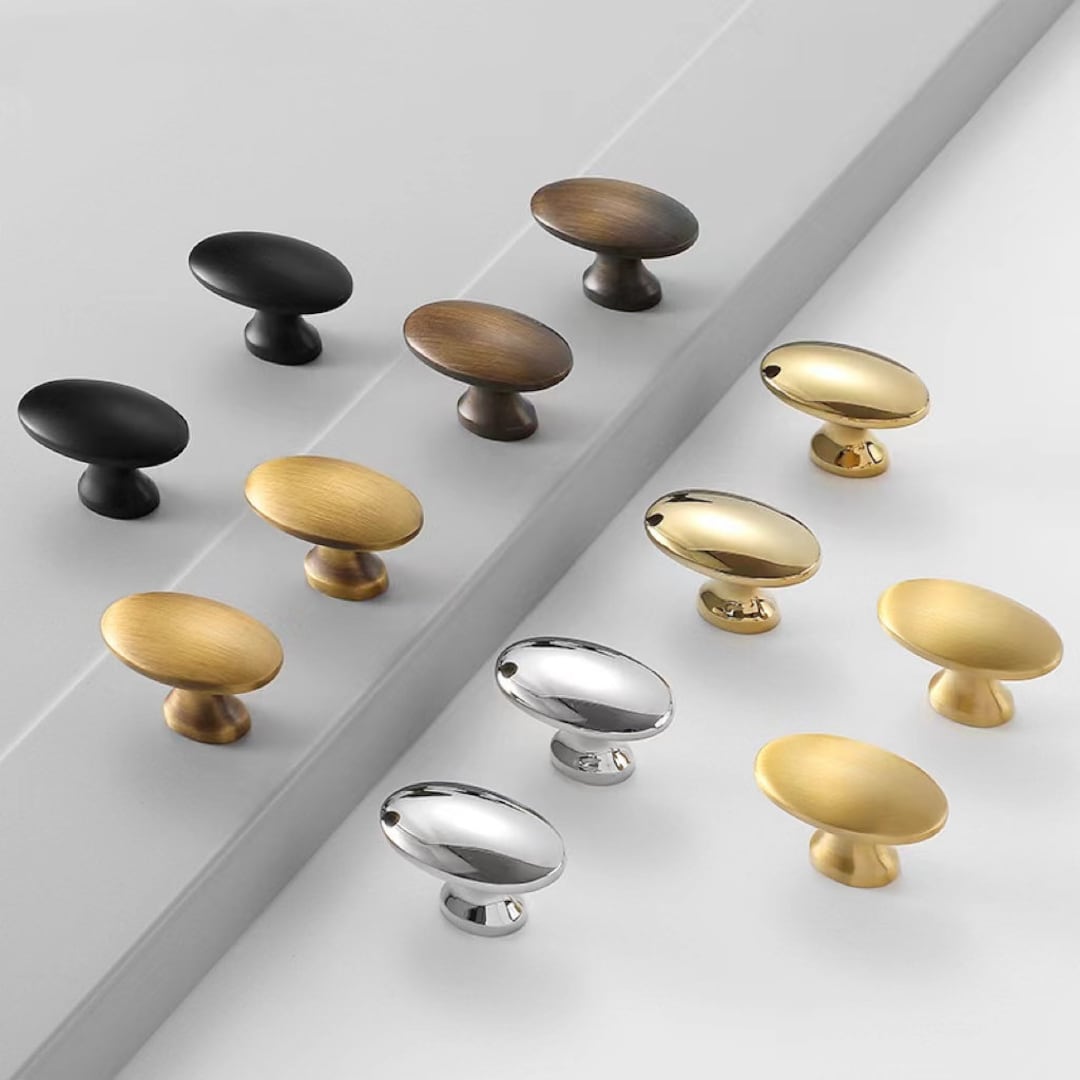 Solid Brass Oval Cabinet Knobs Modern Drawer Dresser Pulls Gold Chrome Silver Antique Coffee ...