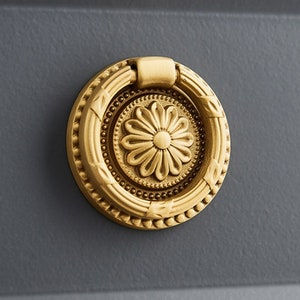 Brass Drawer Pull Knob Drop Ring Brass Dresser Knobs Retro Mid Century Drawer Knobs Pulls ...