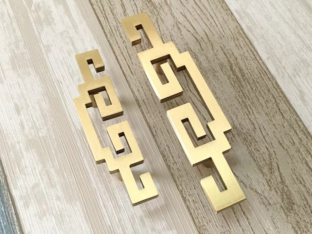 2 2.75 Oriental Brushed Brass Greek Key Drawer Pulls Cupboard Handles ...