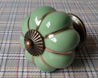 Green Pumpkin Ceramic Cabinet Knobs Antique Bronze Nordic Furniture Surface Mounted Handle ...