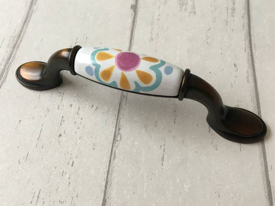 3 3.75 5 Ceramic Drawer Pull Handles Floral | Etsy