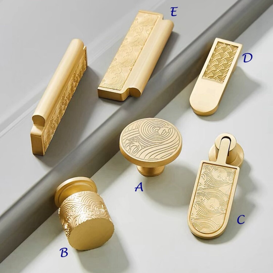 Oriental Style Brushed Brass Wardrobe Handles Gold Drop Cabinet Pulls ...