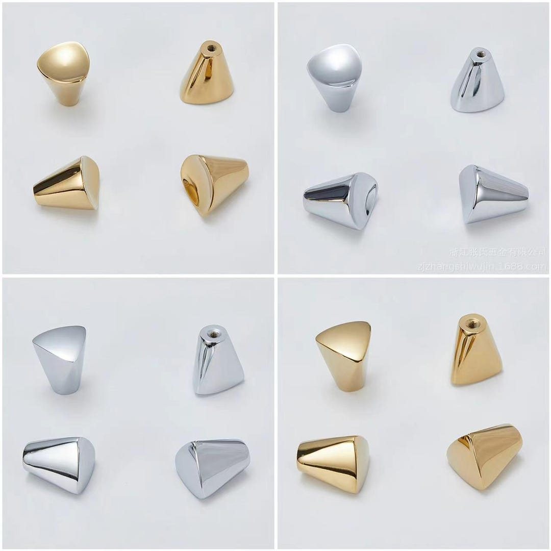 Solid Brass Triangular Cabinet Knobs Polished Gold Chrome Silver Small ...