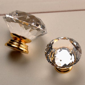 Glass Knobs / Crystal Knobs / Dresser Knob / Drawer Pulls Handles Clear Gold / Kitchen Cabinet ...