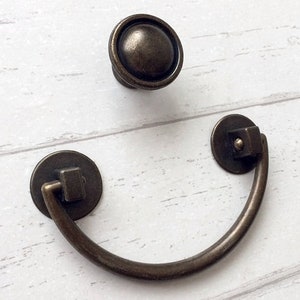3 Rustic Drop Handle Bail Drawer Pulls Handles Knobs Dresser Pull Knob Antique Bronze Swing ...