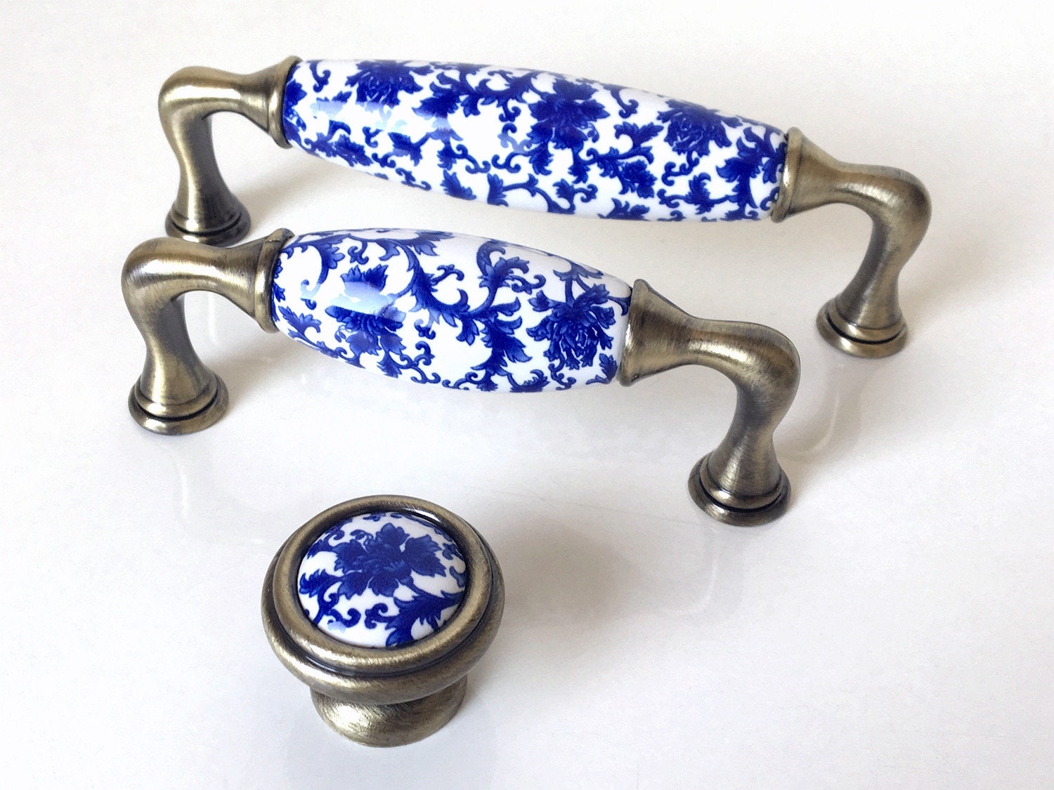 3.75 5 Blue White Cabinet Handles Dresser Knobs | Etsy