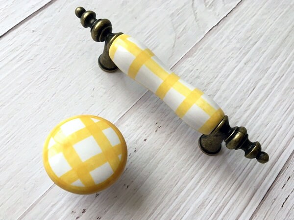3 Gingham Drawer Pulls Knobs Handles Antique Bronze Blue | Etsy