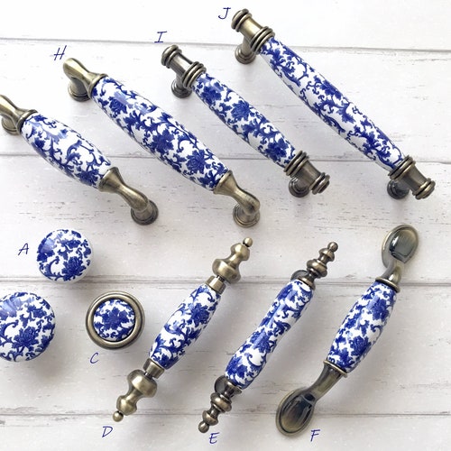 Blue & White Ceramic Knobs Kitchen Cabinet Drawer Knobs - Etsy