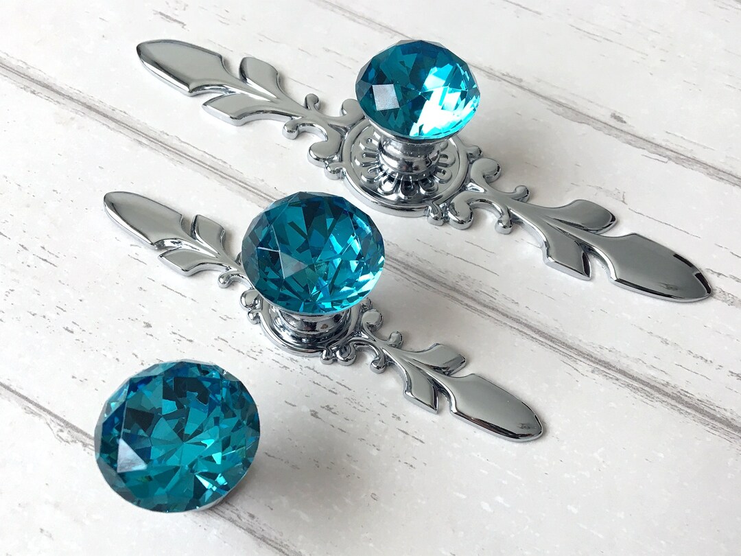 Blue Glass Knobs Crystal Knob Rhinestone Dresser Knobs Drawer Knob Pulls Handles Kitchen Cabinet ...