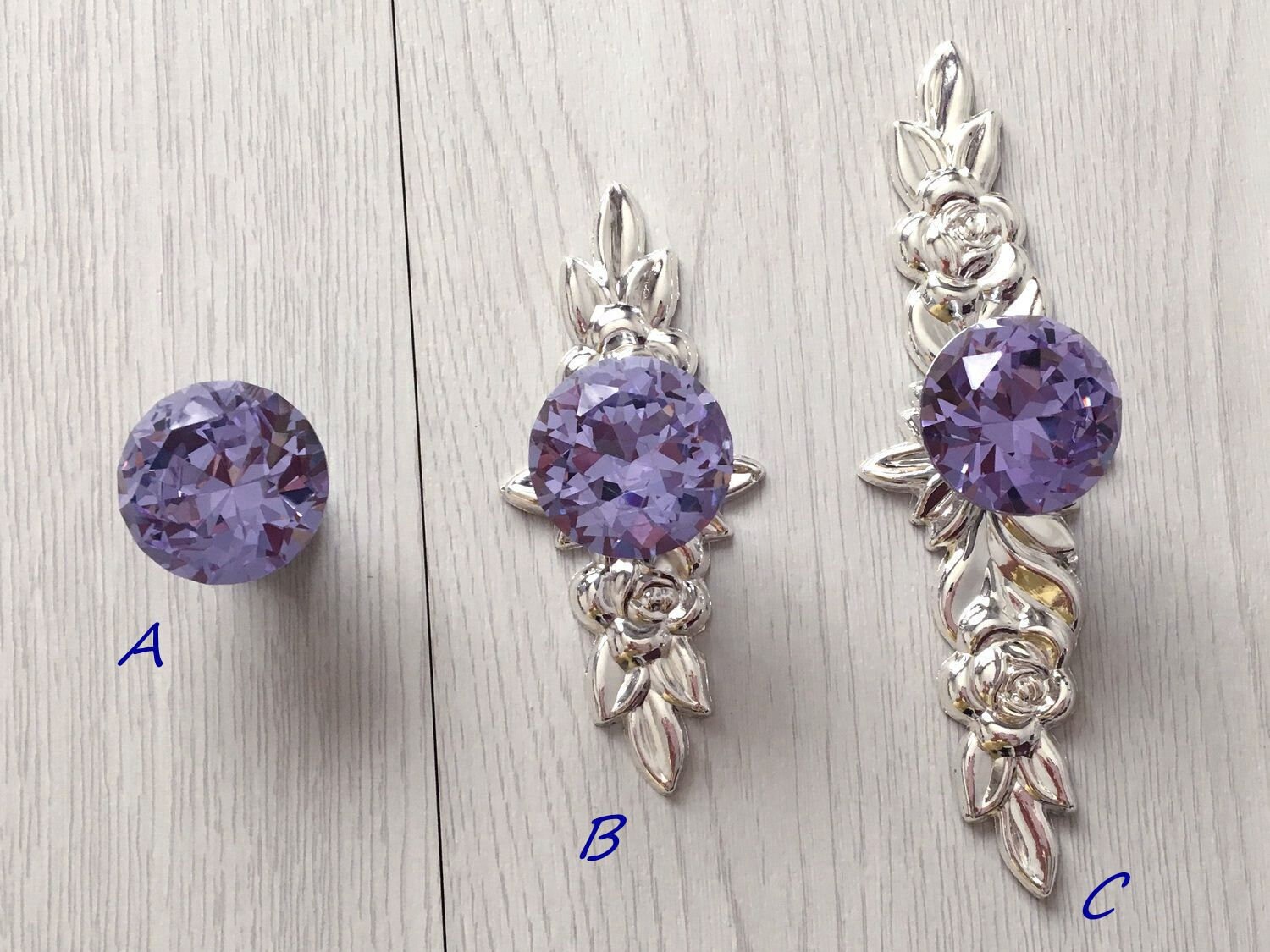 Purple Crystal Drawer Knobs Glass Knob Dresser Knobs | Etsy