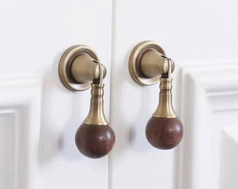Walnut Solid Brass Drop Drawer Pulls Pendant Cabinet Knobs Traditional ...