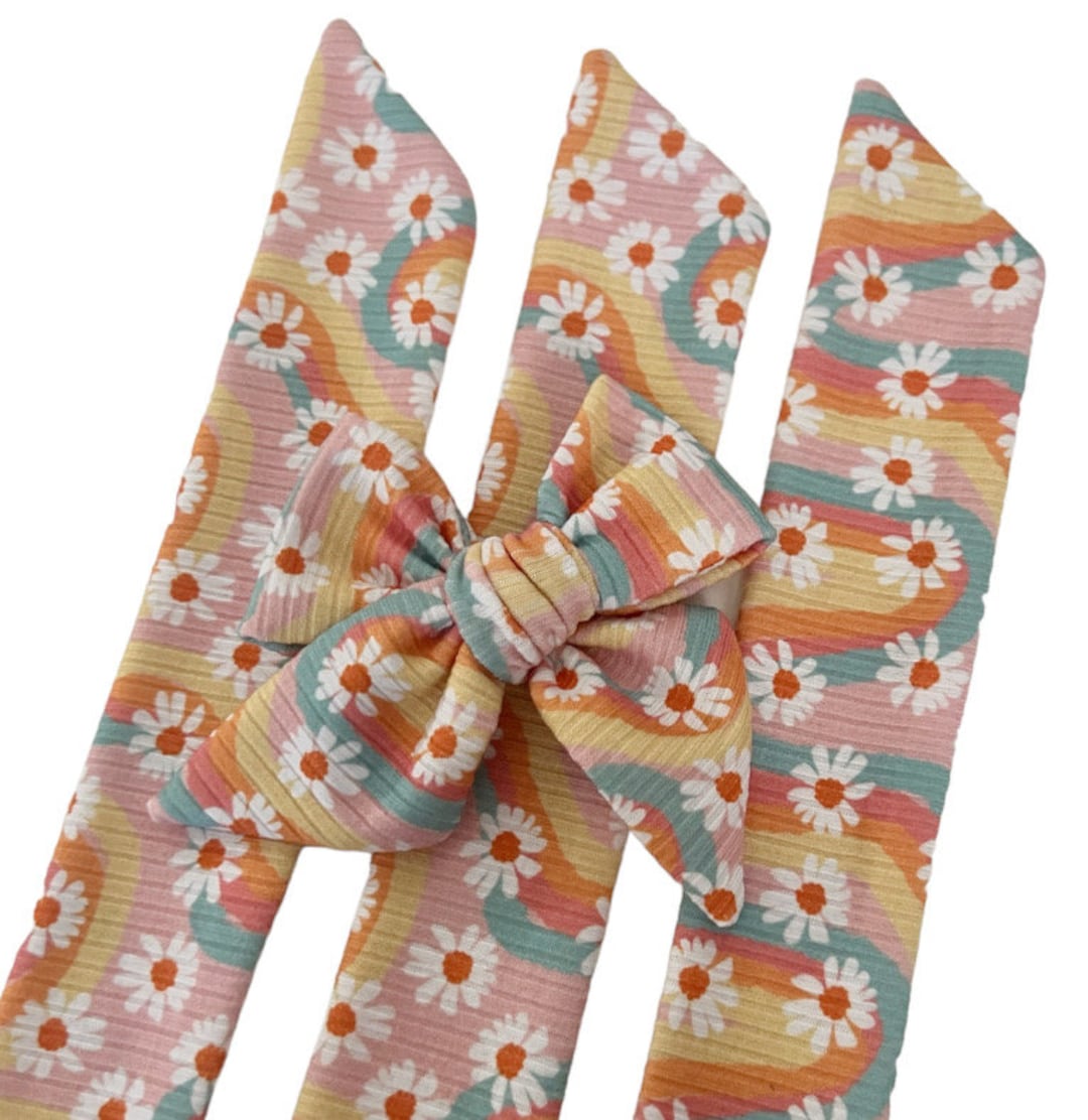 Daisy Swirl - Set of 3 - Bow Strips - 3-4" Bows - DIY Bows - Hand Tied ...