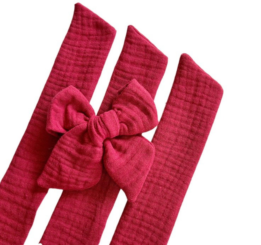Crimson - Set of 3 - Bow Strips - 3-4" Bows - Double Gauze - DIY Bows ...