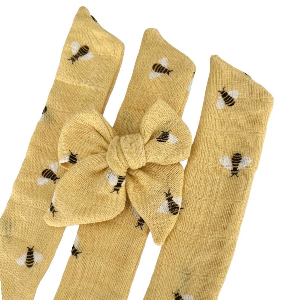 Bees on Yellow - Set of 3 - Bow Strips - 3-4" Bows - Double Gauze - DIY ...
