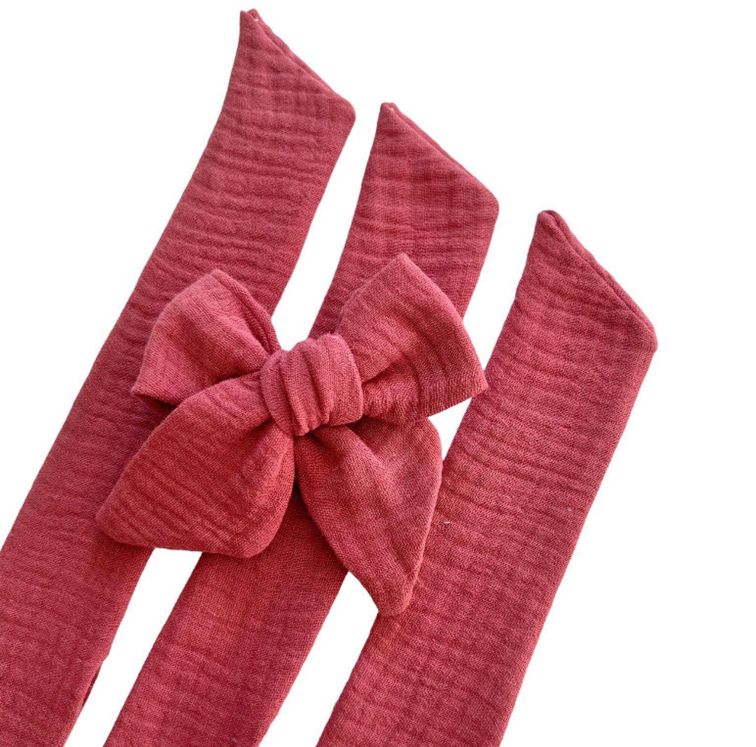 Set of 3 Bow Strips 3-4 Bows Mauve Double Gauze DIY Bows Hand Tied Bow ...
